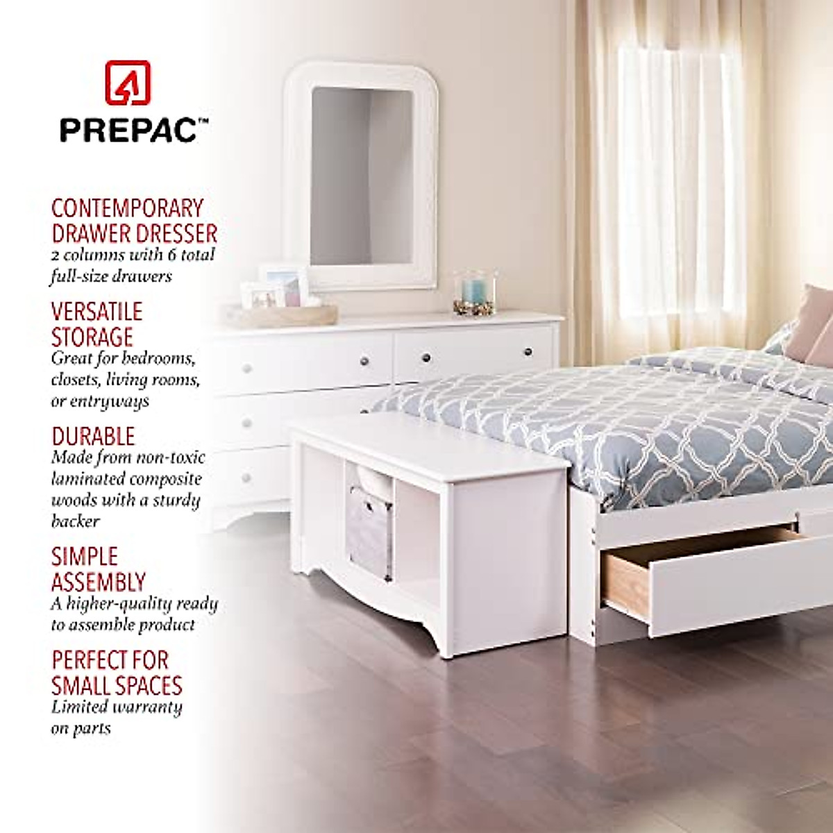 Sonoma 6 Drawer Double Dresser for Bedroom, White