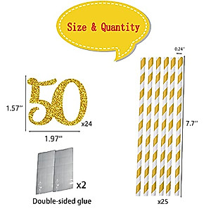 Labakita 50th Birthday Party Straw Decor - 50th Birthday Paper Straw Decor - 50th Birthday Striped Decorative Straws - Set of 24