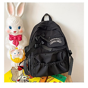 HOKMAH Y2K Backpack for Daily Use, Grunge Bow Tie Kawaii Design Bookbag Daypack Shoulder Bag Ita Bag JK Harajuku Cute Chic (black)