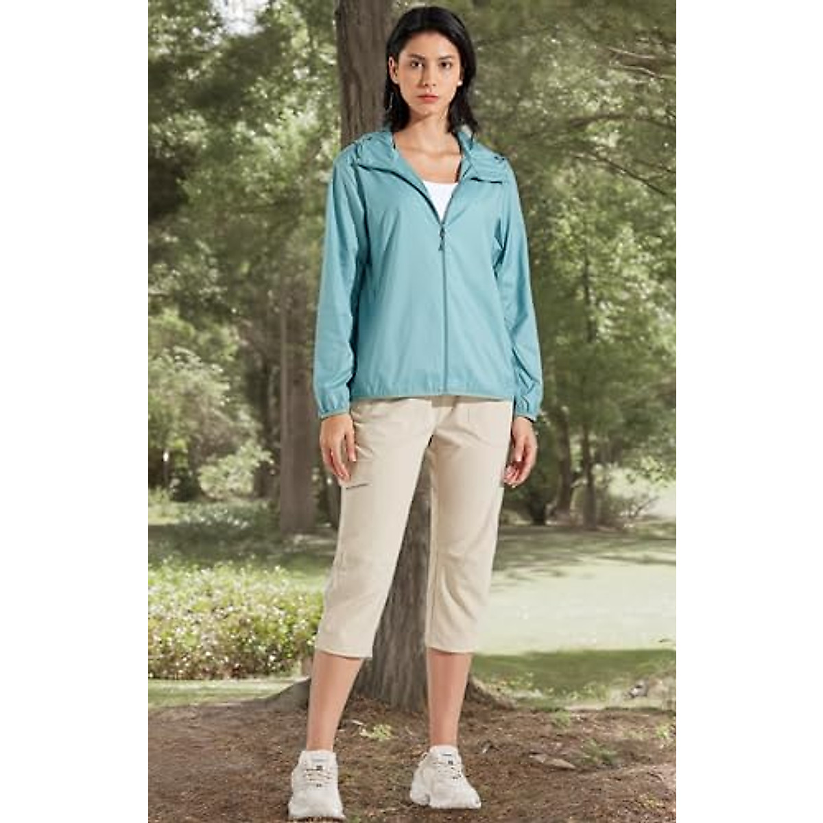 Libin Women's Cargo Capri Hiking Pants Lightweight Quick Dry Cropped Pants Summer Casual Outdoor with Zipper Pockets, Khaki, Medium