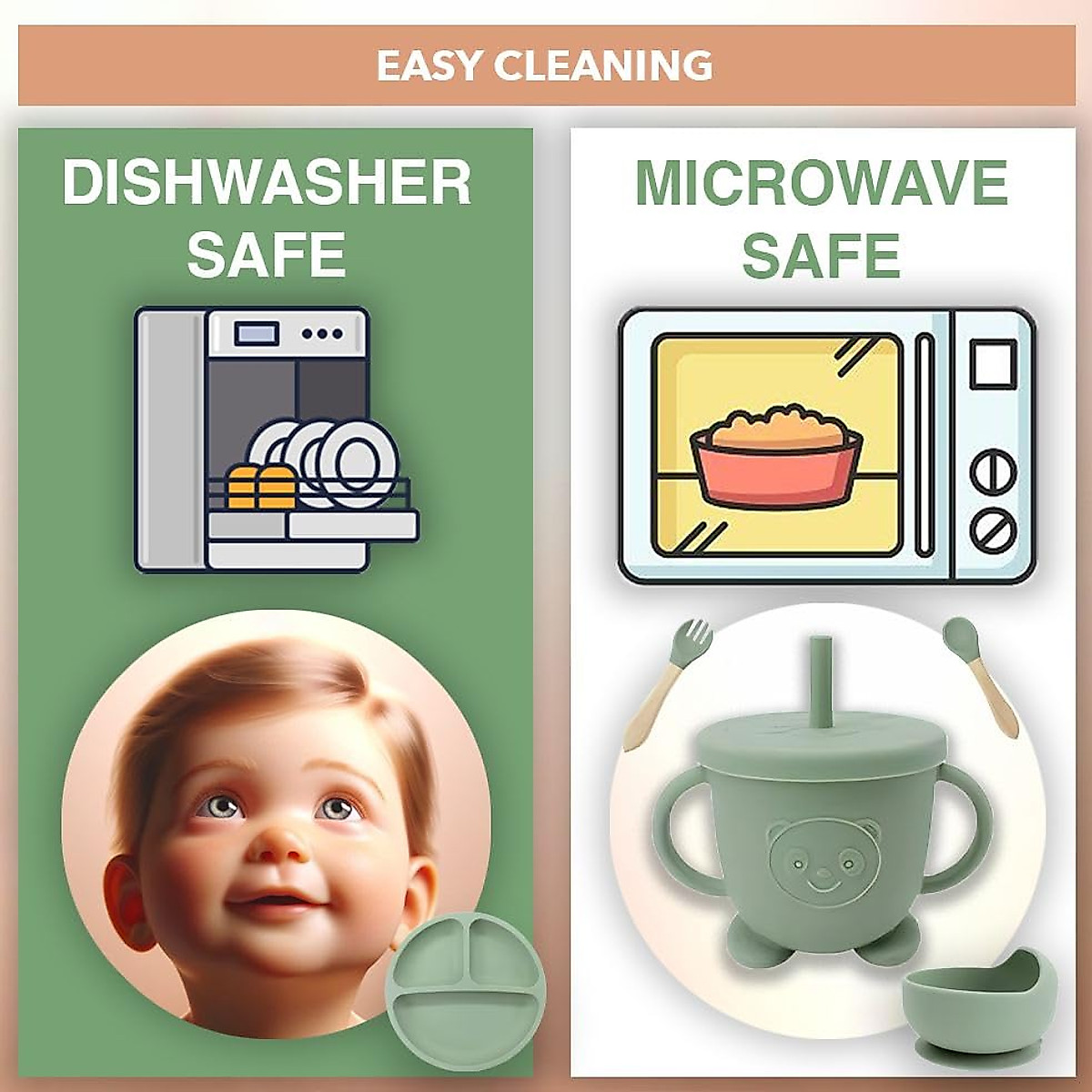 Silicone Baby Feeding Set for Babies and Toddlers, Children Tableware, Kids Dining, Microwave & Dishwasher Friendly, Design for Picky Eaters, Baby Utensils, Toddler Feeding Supplies, Gift for Parents