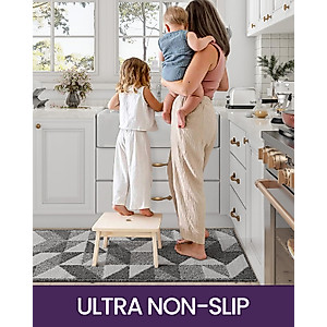 DEXI Kitchen Mats for Floor Hallway Non Skid Washable Rugs Set,20"x32"+20"x47", Grey