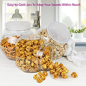 DilaBee Plastic Candy Jars with Lids for Candy Buffet - 2 Pack - Clear Cookie Jars for Kitchen Counter, Office Desk, Laundry Pods Containers, Home Storage Organizer & Party Table - 96 Oz