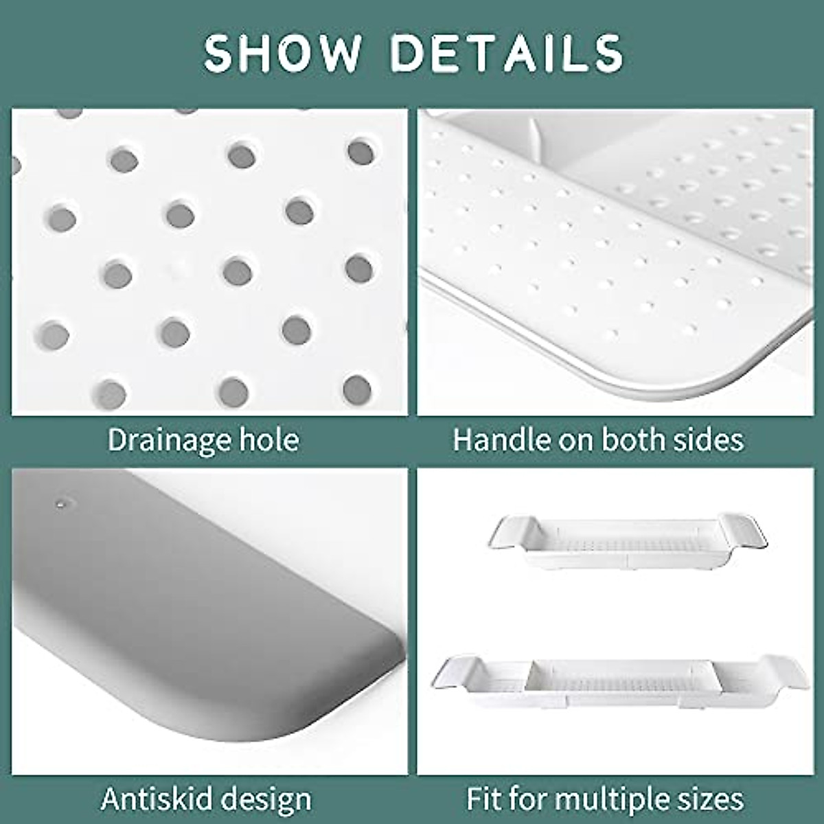 JUSHUMAOYI - Adjustable Bathtub Caddy Tray- Bath Tub Table Caddy -Bath Tray for Bathtub -White