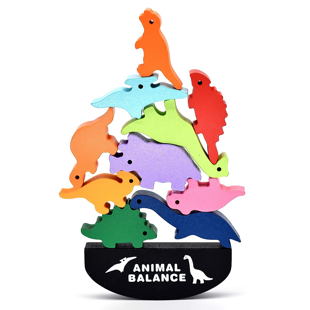 HWD Wooden Stacking Blocks Balancing Games, Animals Bricks Equilibrium Puzzles Toys, Preschool Early Educational Parent-Child Interaction Sorting Games for Toddler, Kids, Children (Dinosaur)