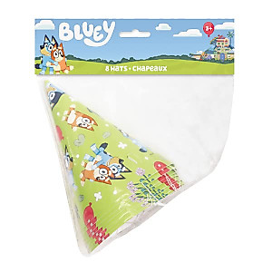 Unique Bluey Birthday Party Supplies Bundle includes 8 Party Hats and 8 Party Blowouts