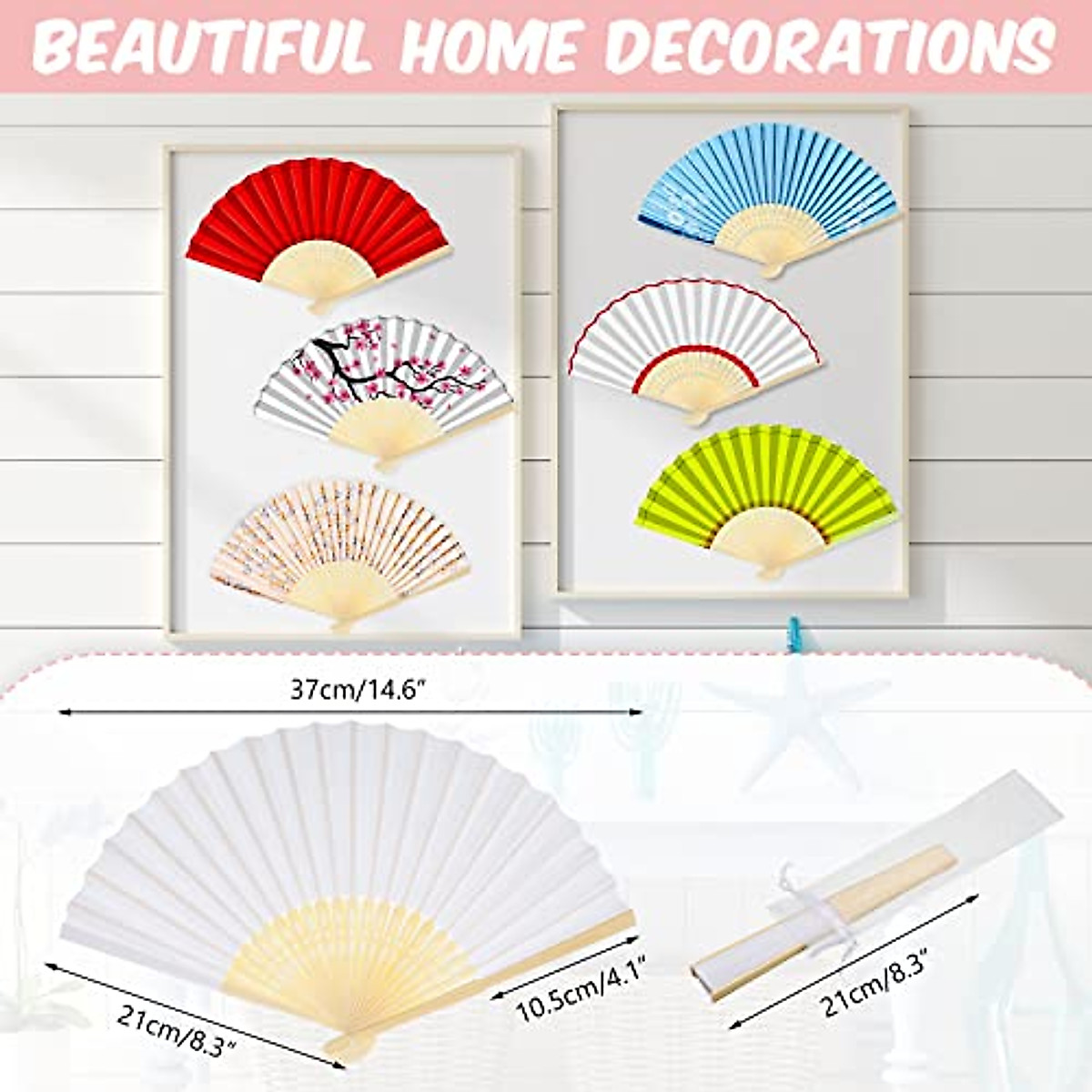 Yookeer 100 Pieces White Paper Hand Fan Bamboo Hand Folding Fans with Organza Hand Fan Bags White DIY Paper Folded Handheld Fans for Church Wedding Gifts Party Favors Dancing Home Decoration
