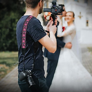 Art Tribute Pink Woven Camera Strap For All DSLR and SLR Camera, Embroidered Elegant Universal Neck & Shoulder Strap, BOHO Pattern. Best Gift for Photographers