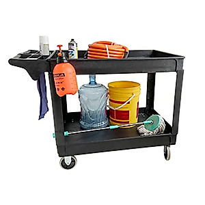 MaxWorks 80857 500-lb Utility Service PP Cart With Two Trays and Wheels 46 inch x 25.5 inch x 33.5 inch Overall Dimensions