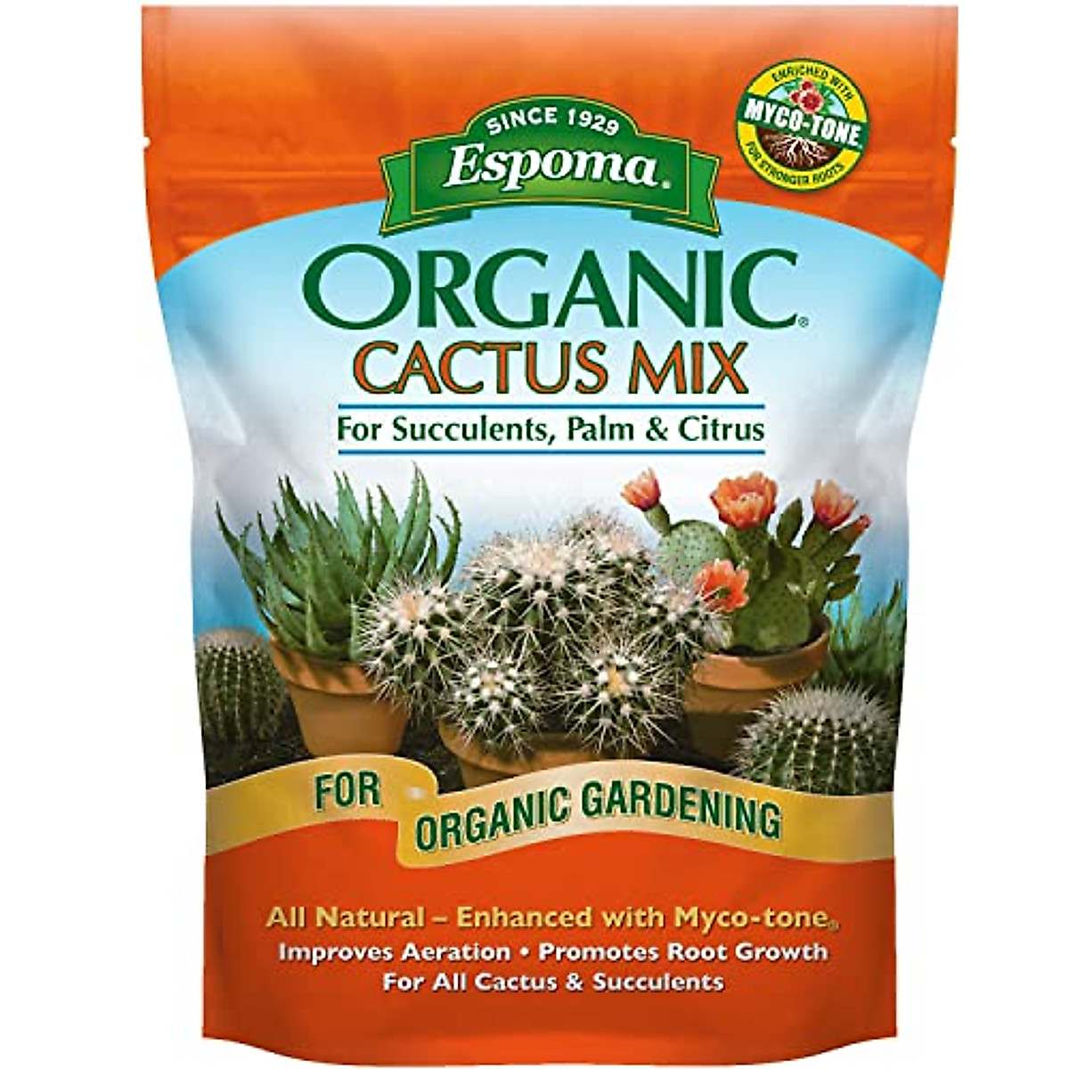 Espoma Organic Cactus Potting Soil Mix, Natural & Organic Soil for Cactus, Succulent, Palm, and Citrus Grown in containers Both Indoors and Outdoors, 4 qt, Pack of 1