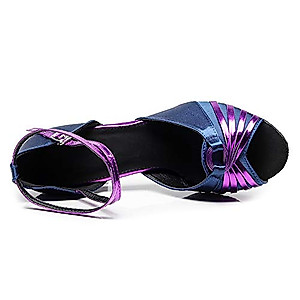 JUODVMP Women's Ballroom Latin Modern Dance Shoes Salsa Performance Suquins Synthetic Wedding Party Tango Dancing Shoes with Rubber Sole,Model QJW6117-6,Blue,9 US