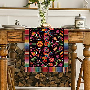 Artoid Mode Bird Dia De Los Muertos Serape Mexican Fiesta Table Runner, Cinco De Mayo Day of The Dead Kitchen Dining Table Decoration for Home Party Decor 13x72 Inch