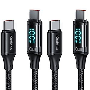 mcdodo [2 Pack USB C to USB C, Cable 5A PD100W Cord LED Display QC5 Super Fast Charging Type-C 480Mbps Data Compatible with Phone 15/15 Pro Max/Pad MacB Pro Air Thunderbolt Samsung Galaxy PS5