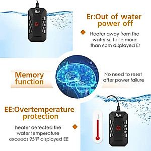 AQQA Aquarium Submersible Heater for Fish Tank,LED Temperature Display and Built-in Thermometer,External Controller Temperature Control Range 59℉-93℉,Safety Control Protects 25W