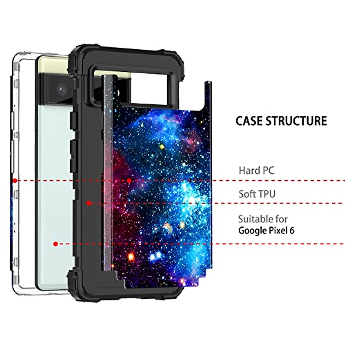 Miqala Compatible with Google Pixel 6 Case,Shiny in The Dark Three Layer Heavy Duty Shockproof Hard Plastic Bumper +Soft Silicone Rubber Protective Case for Google Pixel 6,Blue Sky