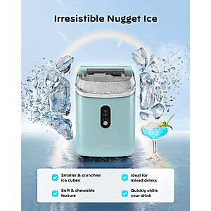 Nugget Ice Maker Countertop - Silonn Pebble Ice Maker Machine with Self-Cleaning Function, 33lbs/24H, Ice Makers for Home/Kitchen/Office, Green