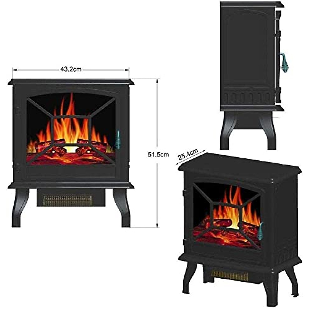 VOMKR Large Electric Stove Fires Freestanding, Portable Electric Stove Heater Fireplace, Electric Fire with 3D Log Wood Burning Flame Effect & 2 Heat Settings (Color : Red)