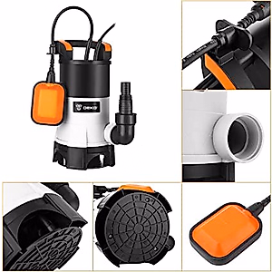 DEKO Sump Pump 1HP 3698GPH 750W Submersible Water Pump with Float Switch and Max Flow 14000L/H for Swimming Pool, Tub, and Garden Irrigation and Long 16ft Cable