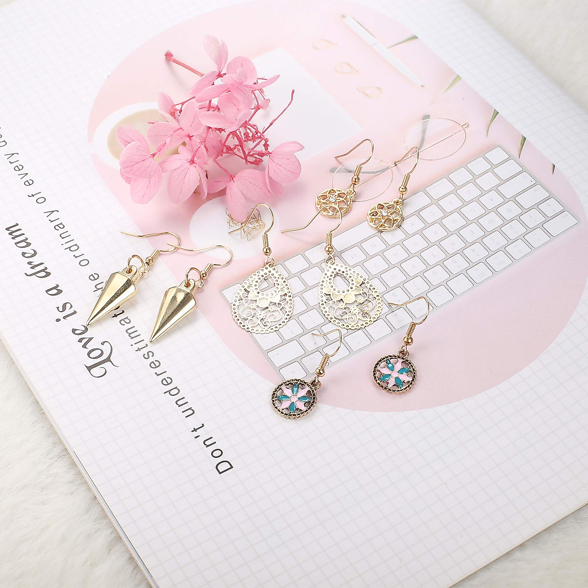 Thunaraz 90Pairs Assorted Multiple Small Stud Earrings Sets for Women Multipack Simple Cute Bar Star Moon Triangle Geometric Arrow Flower Bow CZ Ball Faux Pearl Earrings Set