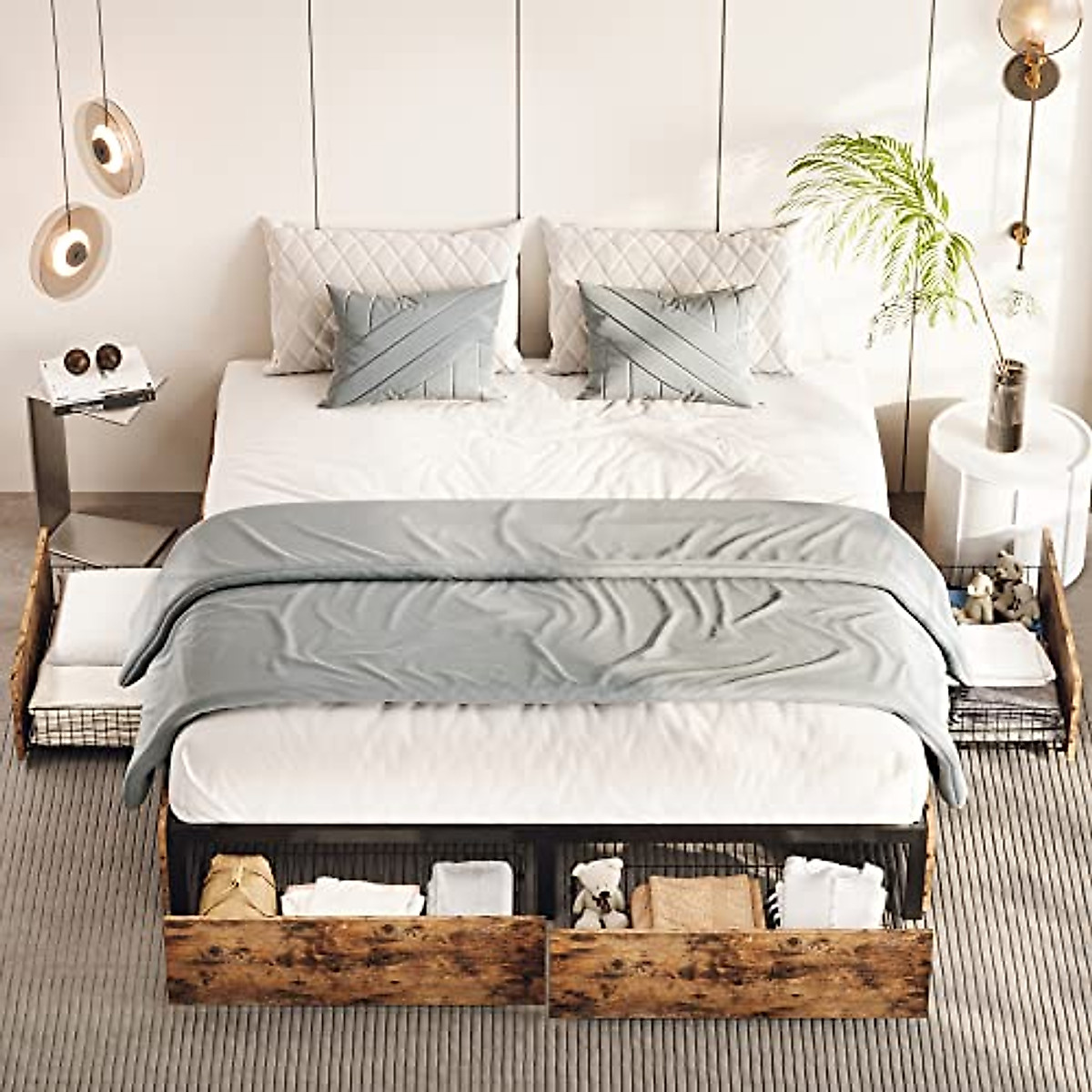 ANCTOR King Bed Frame with 4 Drawers, King Platform Bed Frame with Storage, Double-Reinforced Support/No Box Spring Needed//Easy Assembly