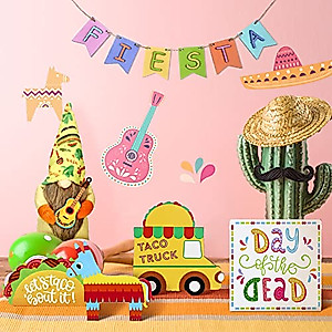 8 Pieces Cinco De Mayo Decorations Fiesta Party Decor Summer Tiered Tray Decor Taco Gnome Rustic Wooden Signs Serving Trays for Rustic Home Kitchen, Taco Style (Taco Style)