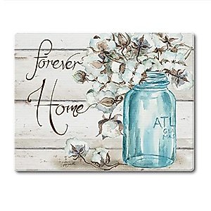 CounterArt Cotton Boll Decorative 3mm Heat Tolerant Tempered Glass Cutting Board 10” x 8” Manufactured in the USA Dishwasher Safe