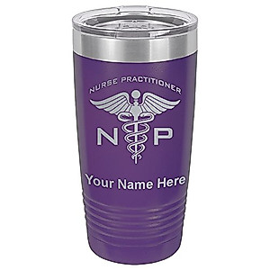 LaserGram 20oz Vacuum Insulated Tumbler Mug, NP Nurse Practitioner, Personalized Engraving Included (Dark Purple)