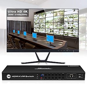TESmart 4K UHD 16 Ports HDMI KVM Switch, Console Rack Mount Switch with 8 Pcs 5ft KVM Cable, USB 2.0 Device 16 Port Inputs, Control up to 16 Computers/Servers, with RS232 and LAN Port