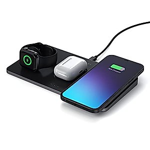 Satechi Trio Wireless Charger with Magnetic Pad –Qi Certified–Compatible with iPhone 13 Pro Max/13 Pro/13, iPhone 12 Pro Max/12 Pro/12, AirPods Pro/Gen 3, Apple Watch Ultra & Series 8/7/SE/6/5/4/3/2/1