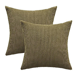 Woaboy Pack of 2 Corduroy Pillow Covers 20x20 Super Soft Boho Striped Pillow Covers Olive Green Decorative Throw Pillows Home Decor for Spring Couch Sofa Cushion Bedroom Livingroom