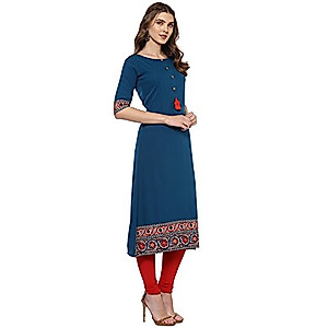 Janasya Indian Women's Tunic Tops Crepe Kurti For Women(JNE2100-KR-144-L) Turquoise