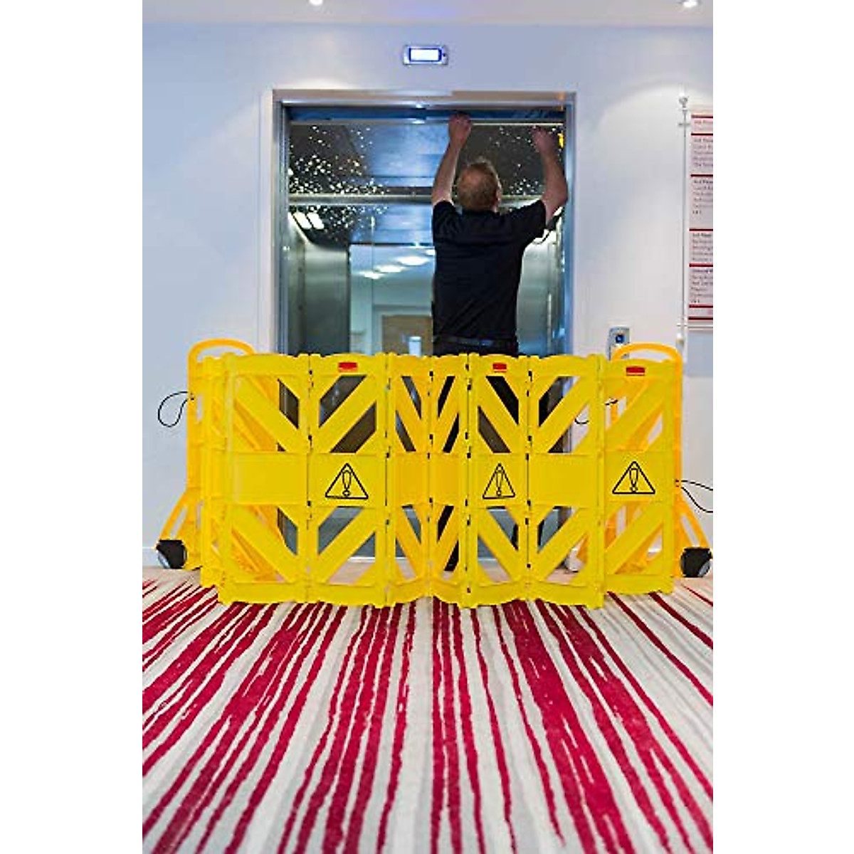 Rubbermaid Commercial 13-Foot Extendable Mobile Safety Sign/Barrier with Locking Straps, Yellow (FG9S1100YEL)