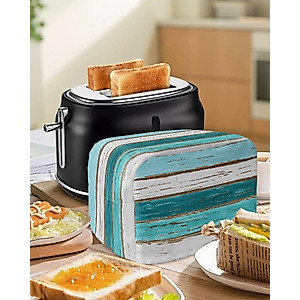 2 Slice Toaster Cover, Bread Machine Cover Vintage Farm Teal Ocean Aqua Green Blue Wood Grain Kitchen Appliance Dust Cover with Top Handle Fingerprint Protection Lightweight Kitchen Toaster Cover