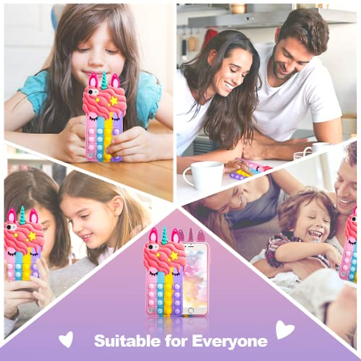 iPod Touch 7 Case, Kakotomy Kawaii Stress Relief Fidget Toy 3D Phone Cases with Strap for Girls Kids Teen, Cute Unicorn Pop it Bubble Silicone Case Protective for Apple iPod Touch 5/6/7th Generation