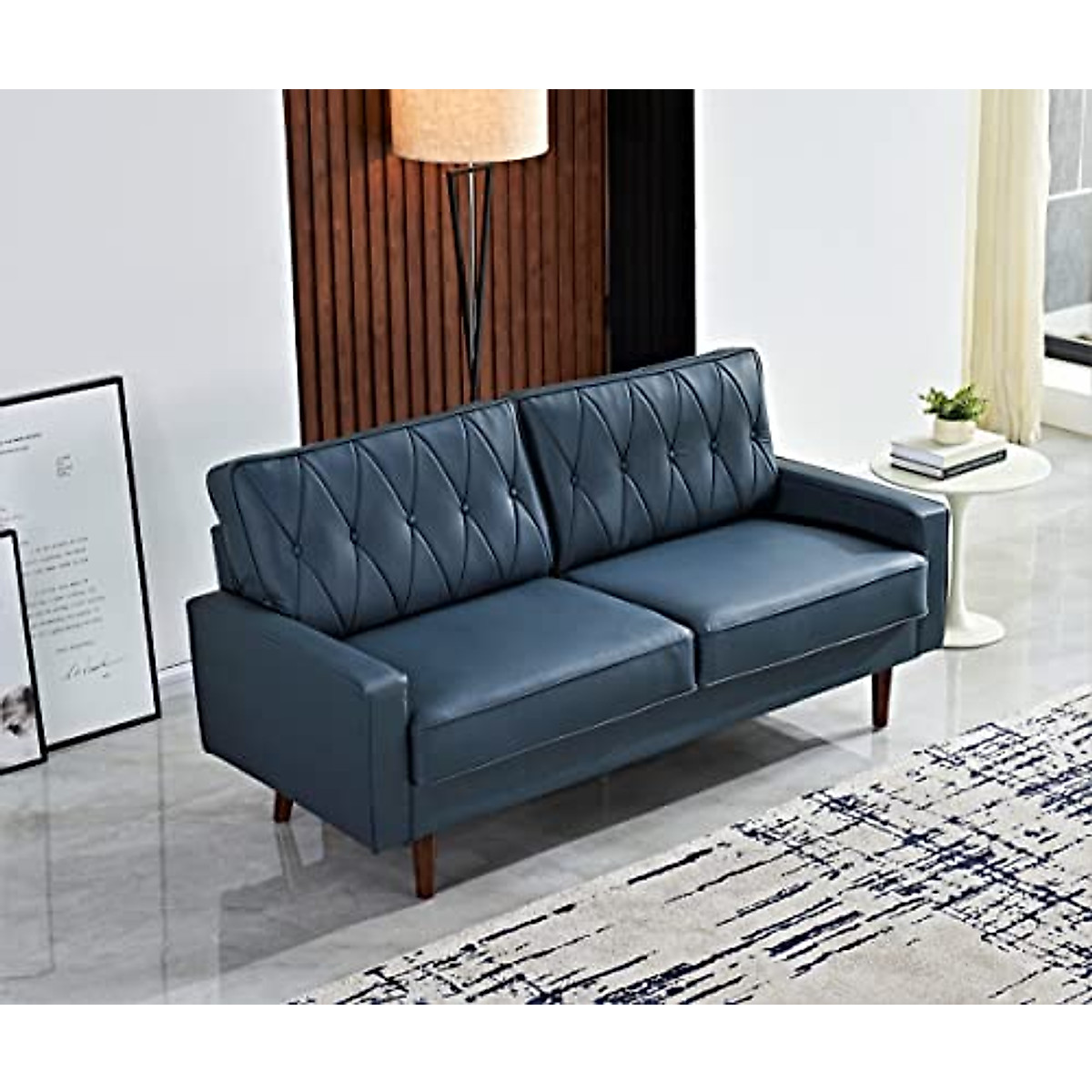 US Pride Furniture Modern Style Faux Leather 69.3’’ Wide with Round Tapered Legs Living Room Sofas, Blue