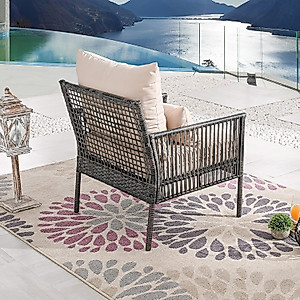 LOKATSE HOME 2 Piece Patio Dining Club Chairs Wicker Rattan Furniture Thick Cushion Seat, Beige