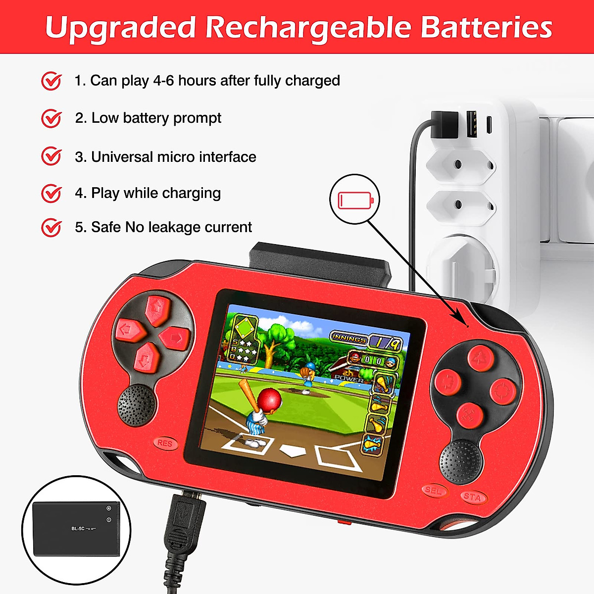 TaddToy 16 Bit Handheld Game for Kids Adults, 3.0'' Large Screen Preloaded 230 HD Classic Retro Video Games with USB Rechargeable Battery & 3 Game Cartridges for Birthday Gift for Kids 4-12 (Red)