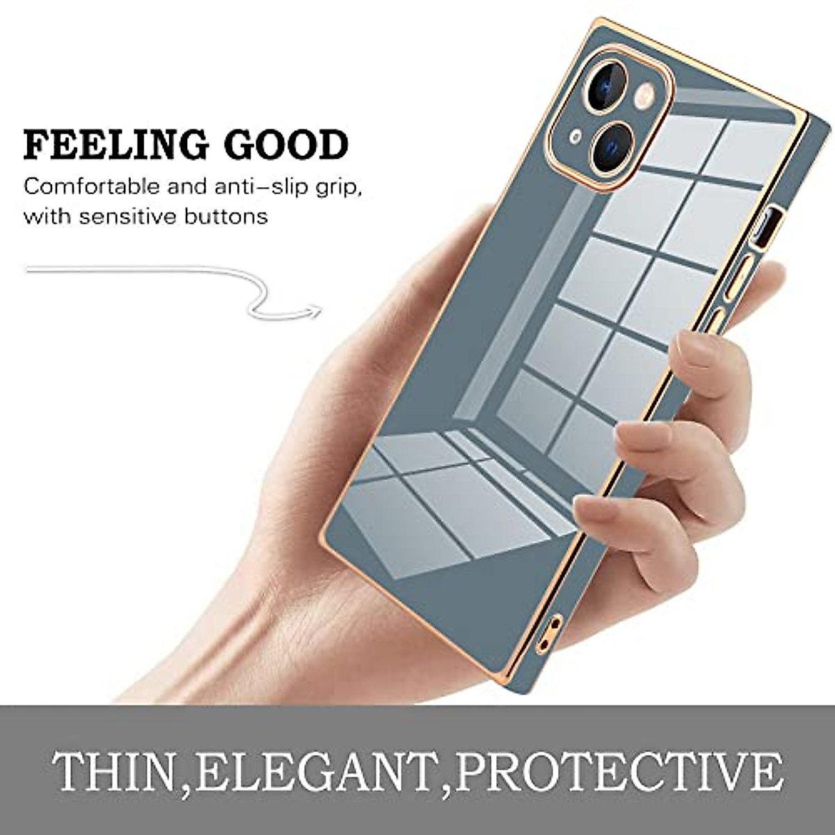 KANGHAR Square Case Compatible with iPhone 13 Women Girls,Luxury Cute Plating Electroplate Design Square Case Full-Body Anti-Scratch Shockproof Bumper Protective Cover (Granny Grey)