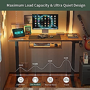 FEZIBO Height Adjustable Electric Standing Desk with Keyboard Tray, 48 x 24 Inches Sit Stand up Desk with Splice Board, Black Frame/Rustic Brown Top