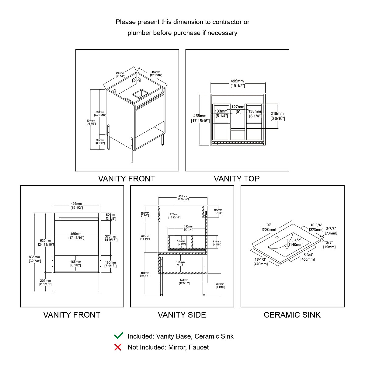 All Wood Bathroom Vanity with Ceramic Sink (Cali Walnut, 20" w/Sink)