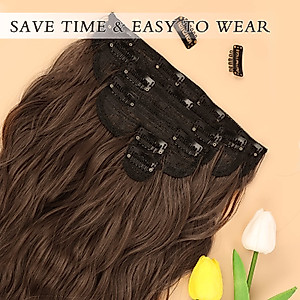 NAYOO Clip in Hair Extensions for Women 20 Inch Long Wavy Curly Chestnut Brown Hair Extension Full Head Synthetic Hair Extension Hairpieces(6PCS,Chestnut Brown)
