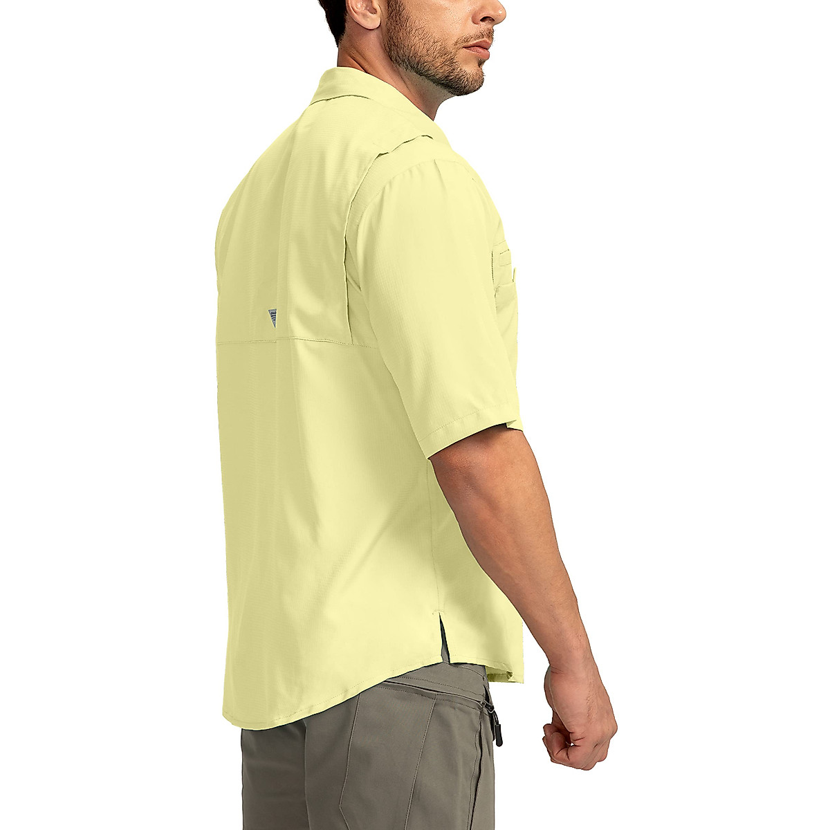 Men's Fishing Shirts with Zipper Pockets UPF 50+ Lightweight Cool Short Sleeve Button Down Shirts for Men Casual Hiking(Sunlit, Large)