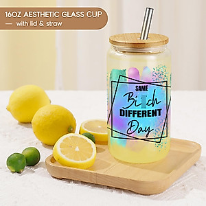 GSPY Funny Tumblers, 16oz Glass Cups with Lids and Straws - Mothers Day Gifts for Friends - Sarcastic Gifts, Funny Gifts for Women Adult Humor - Birthday Gifts for Her, Mom, Wife, Best Friend