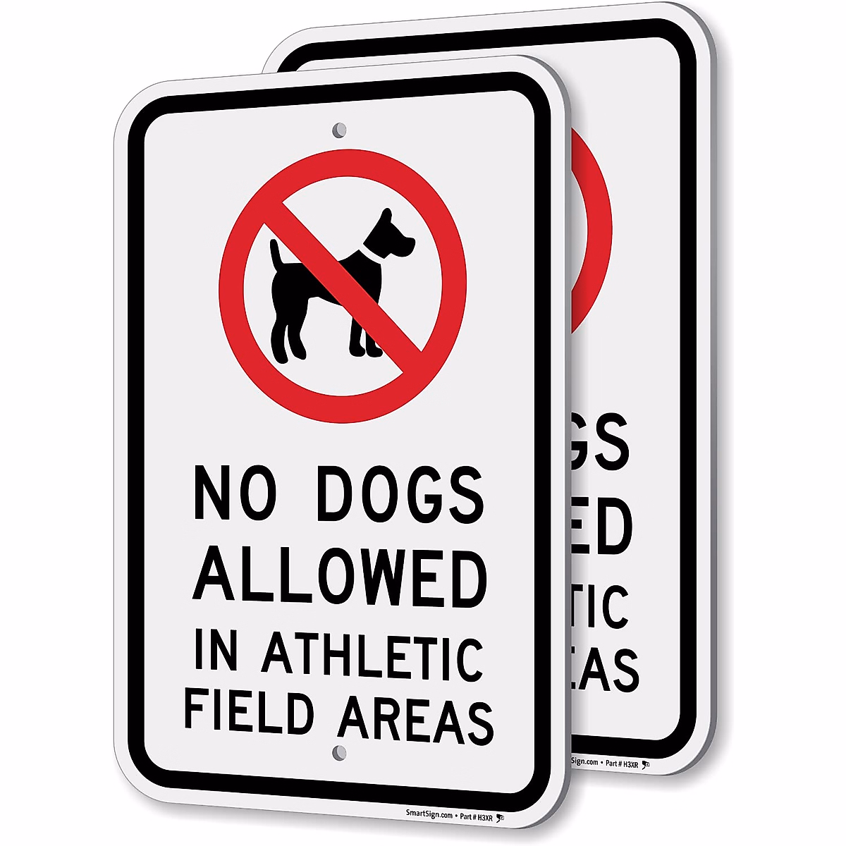 SmartSign No Dogs Allowed in Athletic Field Areas Sign - 2 Pack, 18 x 12 inch, 2mm Thick Aluminum Composite, Red/Black on White, Made in USA