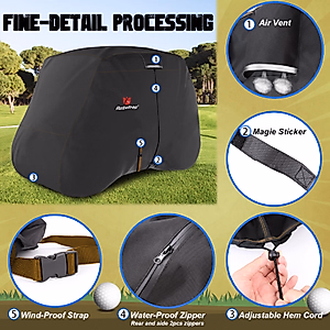 Rosefray Waterproof Golf Cart Cover for EZGO, Club Car and Yamaha Universal Fits for Most 2 Passenger Golf Cart,Black