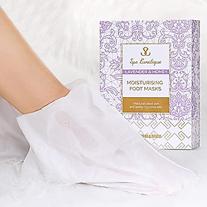 Foot Mask - 5 Pairs Lavender & Honey Foot Spa for Rough Dry Cracked Feet Reduce Dead Skin, Moisturizing Socks for Baby Foot, Relaxing Soft Feet Treatment for Women & Men, Foot Care Christmas Gifts