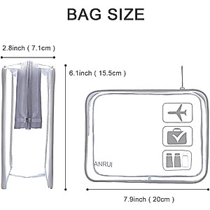 ANRUI TSA Approved Toiletry Bag, Quart Size Travel Toiletry Bags, Clear Toiletry bag Carry On Airport Airline Compliant Bag, Clear Pouch Bag 3 Pack, Grey