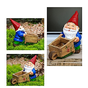 Cliocoo Garden Gnome Statue Planter-Funny Resin Gnome Figurine Holding a Wheelbarrow, Fairy Garden Gnome, Outdoor Décor for Home Lawn Yard Patio, 5.9 Inch (Gnome Holding Wheelbarrow)