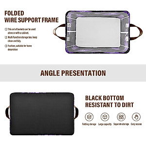 Foldable Storage Bins with Metal Frames Fabric Home Storage Baskets Containers Laundry Hampers Leaf Print(2pack,purple)