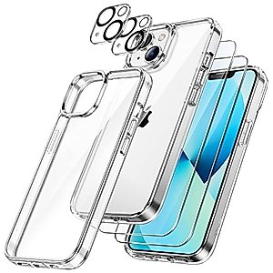 JETech 3 in 1 Case for iPhone 13 6.1-Inch, with 2-Pack Screen Protector and Camera Lens Protector, Non-Yellowing Shockproof Bumper Phone Cover, Full Coverage Tempered Glass Film (Clear)